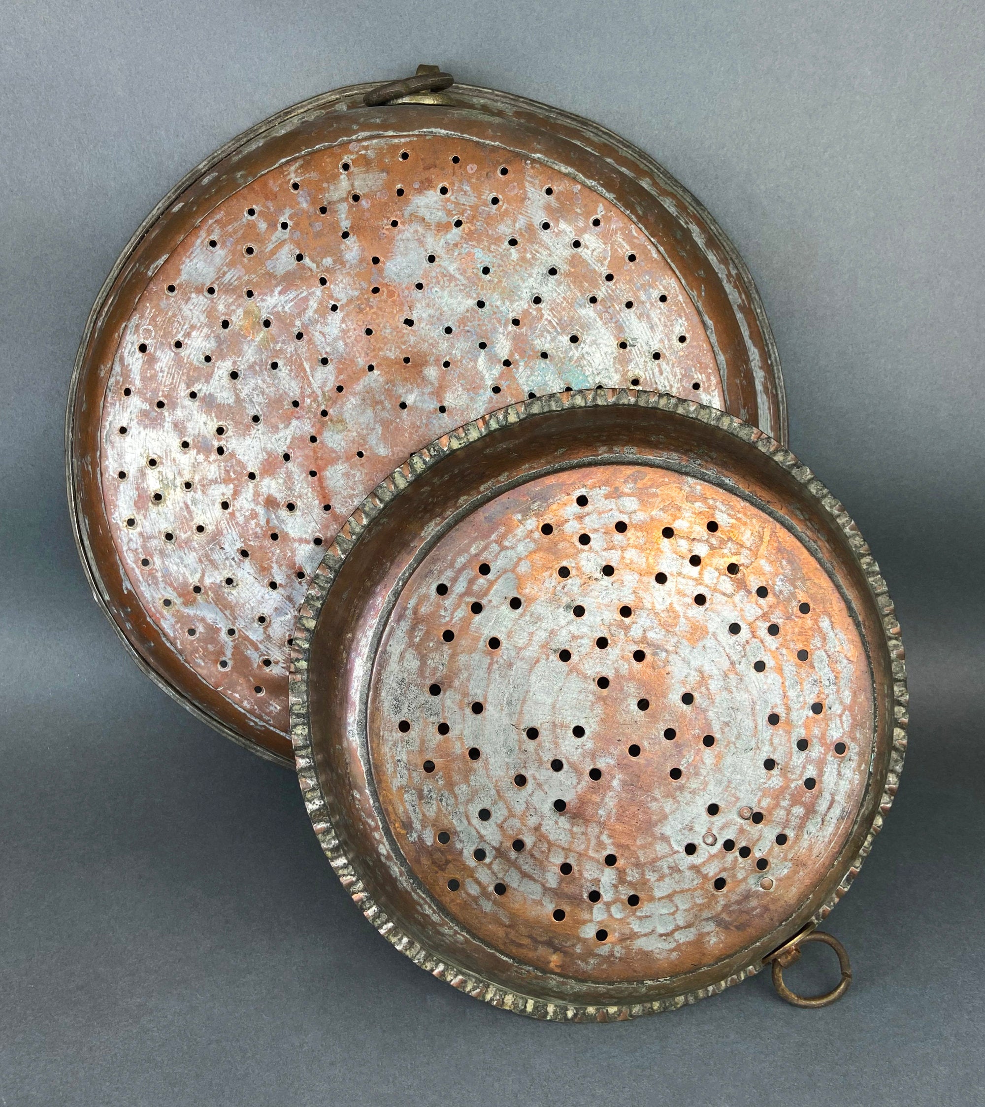 Antique Extra Large Sieves. Rustic Hand Hammered Home Decoration. Set ...