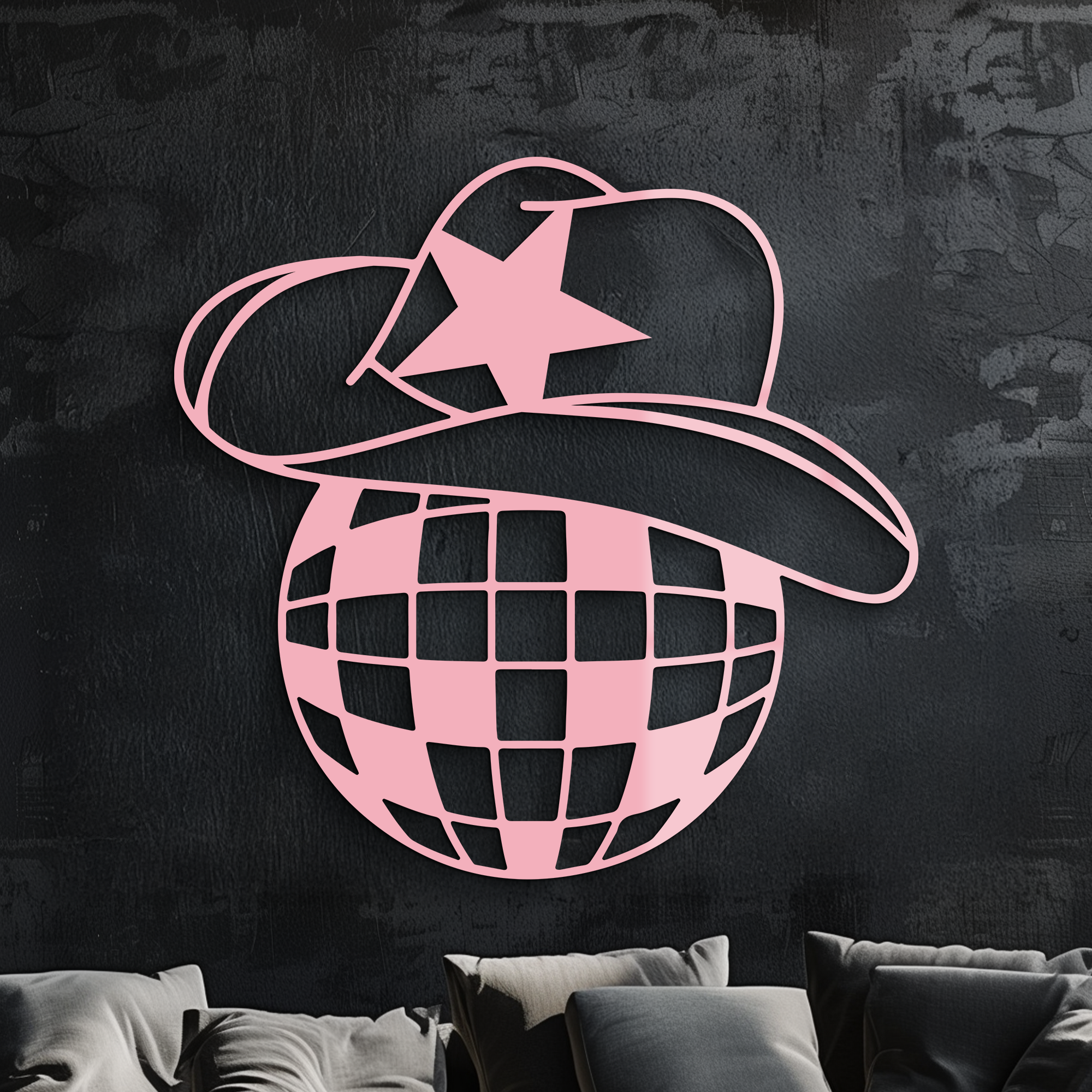 Disco Cowboy Hat Metal Wall Art – Retro Country Party Decor - KAFGP026 ...