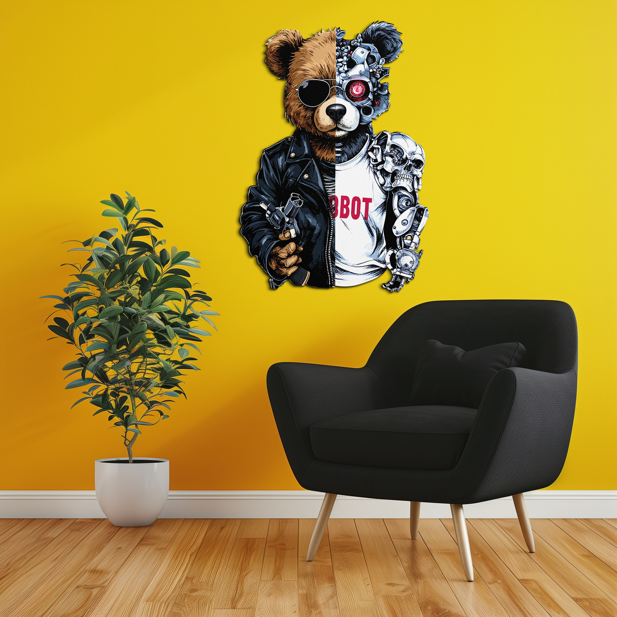 Half Cyborg Bear Wall Decor – Edgy Robo Teddy with Attitude-KAFUVM022 ...