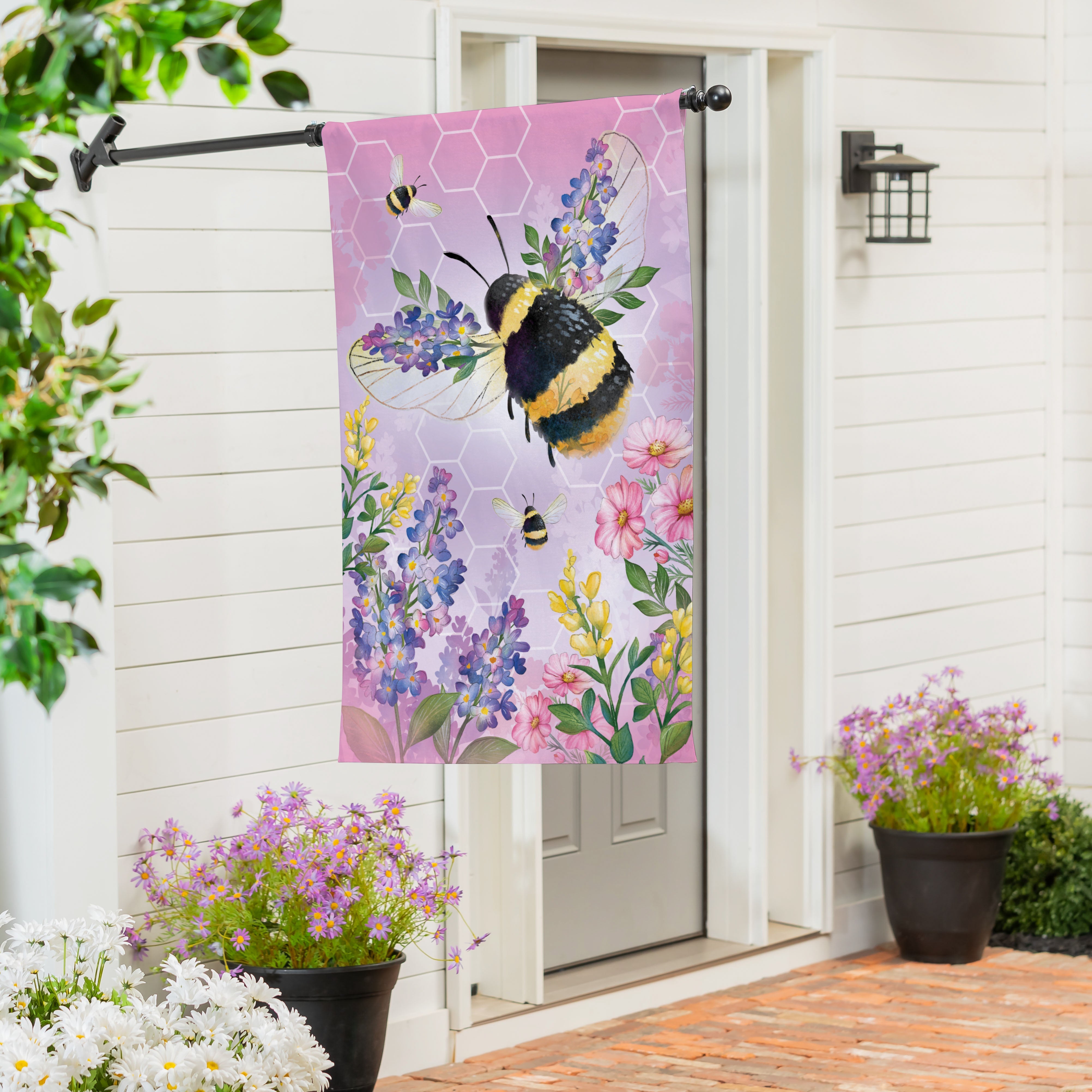 Pollinator Garden Pink Florals Bee Burlap House Flag – Tampa Home ...