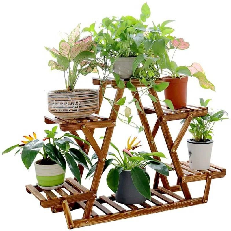 Solid Wood Triangular 6-Shelf Indoor Outdoor Flower Pot Plant Stand ...