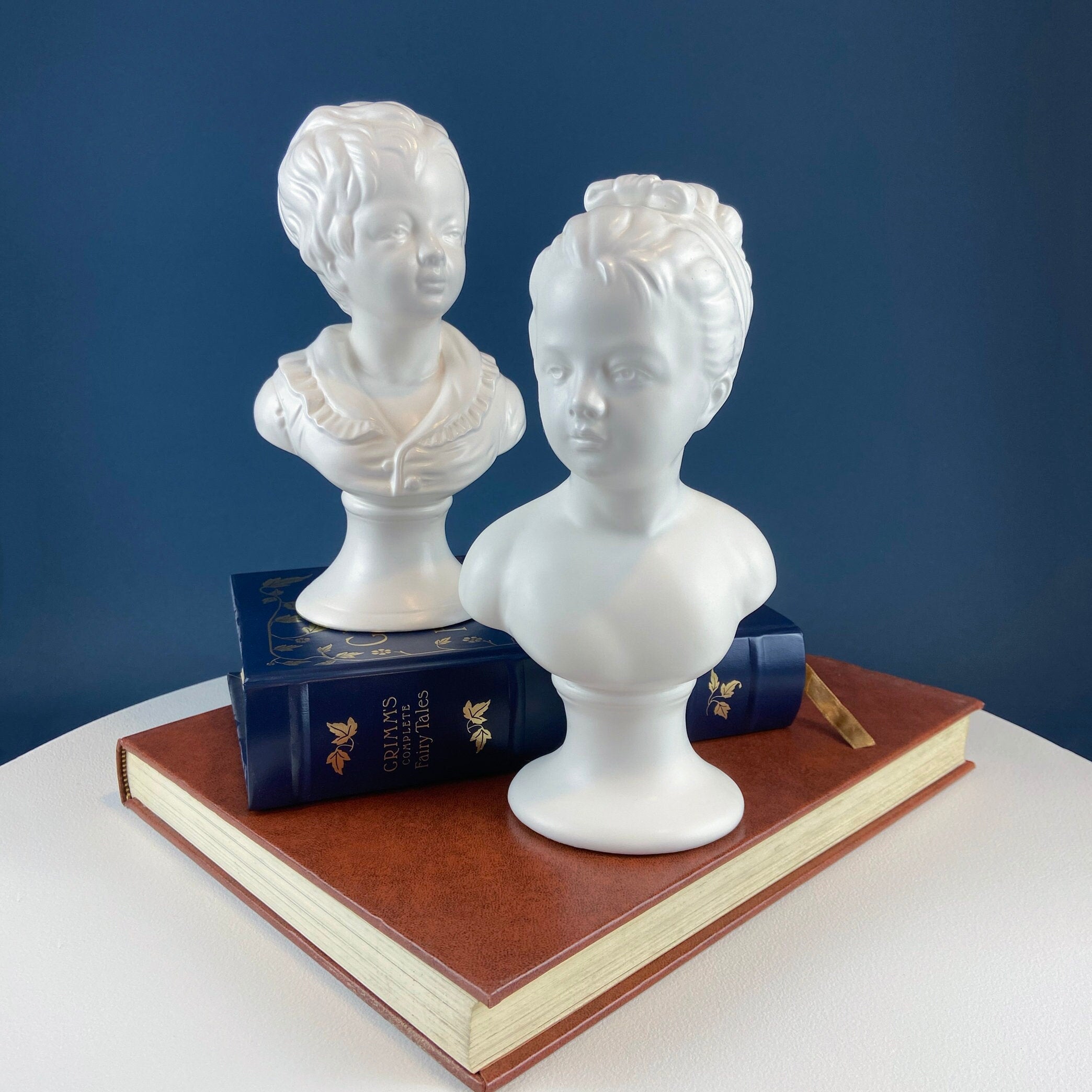 White Porcelain Girl and Boy Busts. Victorian Children Statues for Off ...
